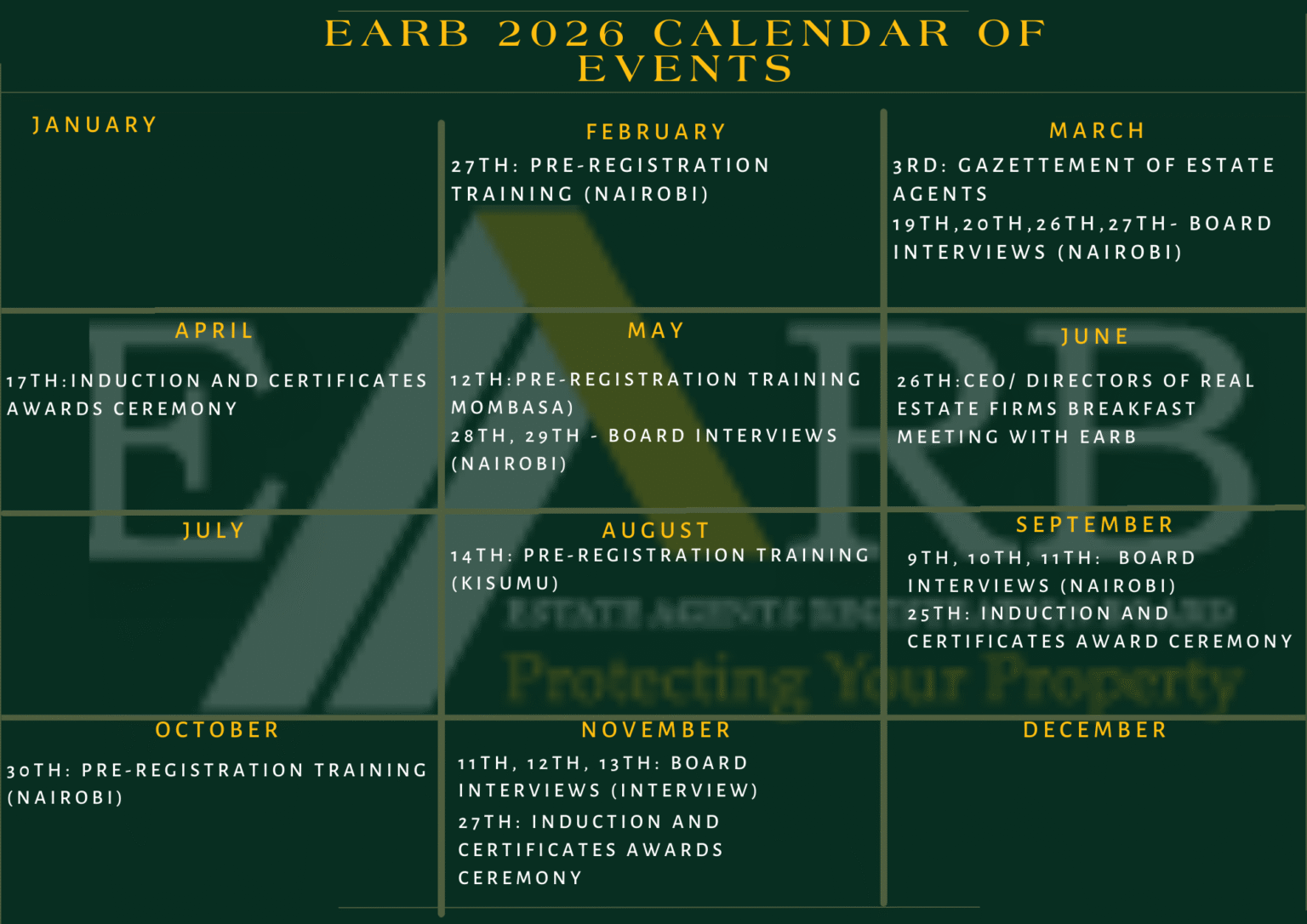 2026 CALENDAR OF EVENTS – EARB