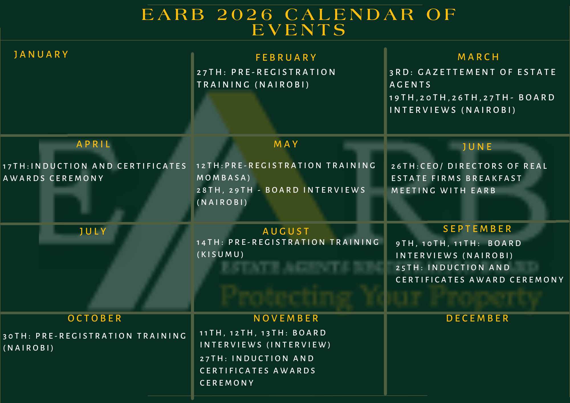 2026 CALENDAR OF EVENTS – EARB
